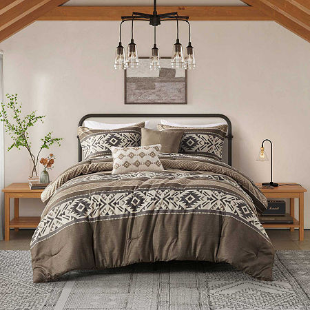 Madison Park Mariposa Stripe Herringbone 5-Pc. Comforter Set  Full/Queen - Brown