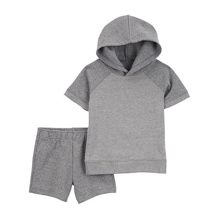 Carters Toddler Boys Quilted Hooded Shirt & Shorts  2-Piece Set - Gray