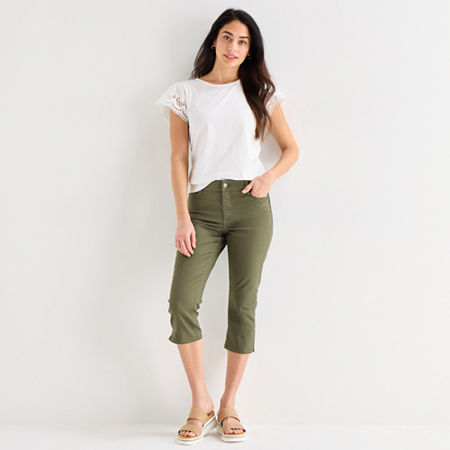 Click here for St. Johns Bay Womens Capri Jean  6 Petite  Green prices