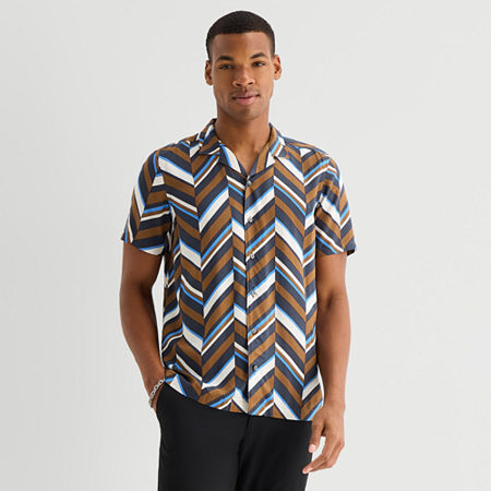 Click here for J. Ferrar Chevron Mens Camp Shirt  Large  Blue prices