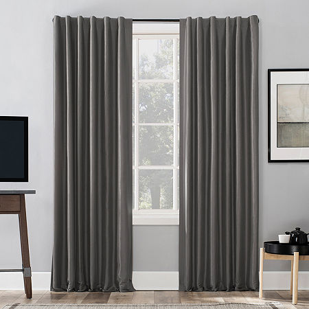 Evelina Faux Dupioni Silk Thermal Extreme 100 Blackout Back Tab Curtain Panel - Grey