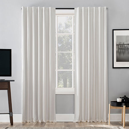 Evelina Faux Dupioni Silk Thermal Extreme 100 Blackout Back Tab Curtain Panel - Pearl white