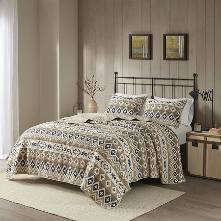 Woolrich Montana Printed Cotton Oversized 3 Piece Quilt Set  Full/Queen - Tan