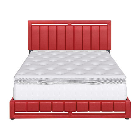 Boyd Sleep Belle Upholstered Platform Bed with Headboard  Mattress Foundation with Strong 14 Wood Slat Supports  No Box Spring Required - Red