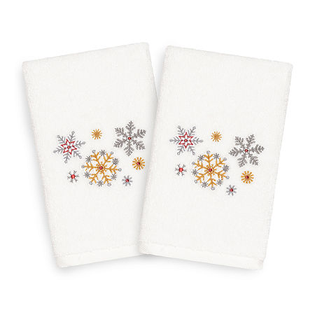 Linum Home Christmas Snowfall 100 Turkish Cotton 2-Pc. Hand Towel Set - White