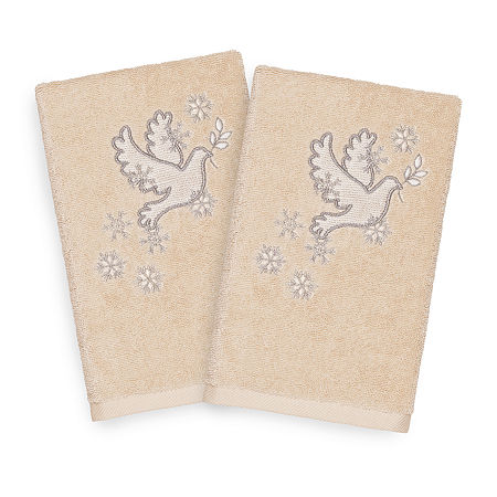 Linum Home Christmas Dove 100 Turkish Cotton 2-Pc. Hand Towel Set - Sand