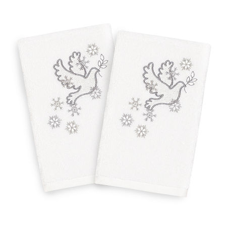 Linum Home Christmas Dove 100 Turkish Cotton 2-Pc. Hand Towel Set - White