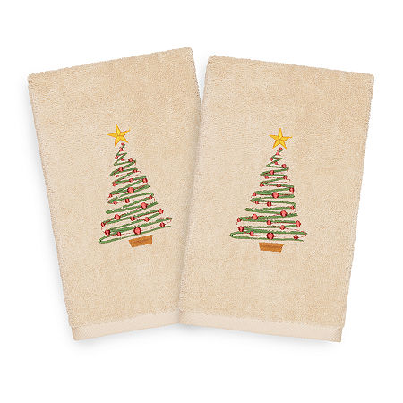 Linum Home Christmas Tree 100 Turkish Cotton 2-Pc. Hand Towel Set - Sand