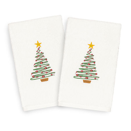 Linum Home Christmas Tree 100 Turkish Cotton 2-Pc. Hand Towel Set - White