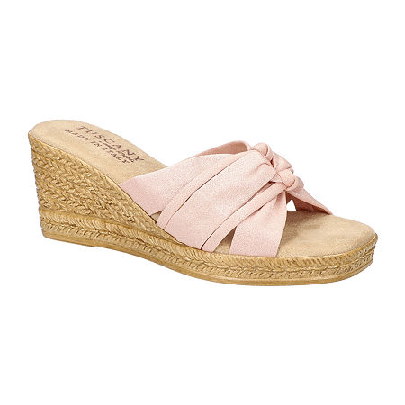 Easy Street Womens Ghita Slip-On Wedge Sandals - Blush Crepe
