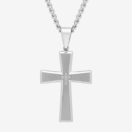 Click here for Mens Diamond-Accent Stainless Steel Cross Pendant... prices