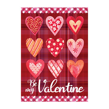 Be My Valentine Plaid and Heart Garden Flag  12.5 x 18 - Red