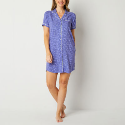 Liz Claiborne Womens Poplin Short Sleeve Nightshirt - JCPenney