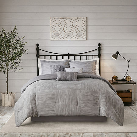 Madison Park Walter Seersucker 7-Pc. Comforter Set  Queen - Grey