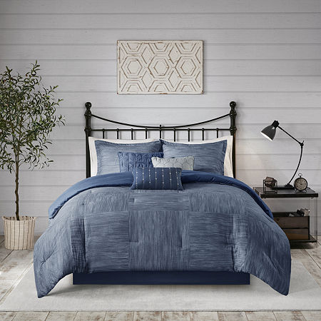 Madison Park Walter Seersucker 7-Pc. Comforter Set  Queen - Navy