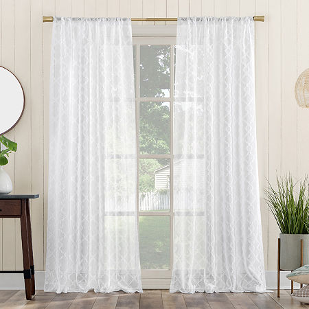 Tina Geometric Clipped Semi-Sheer Rod Pocket Curtain Panel - White