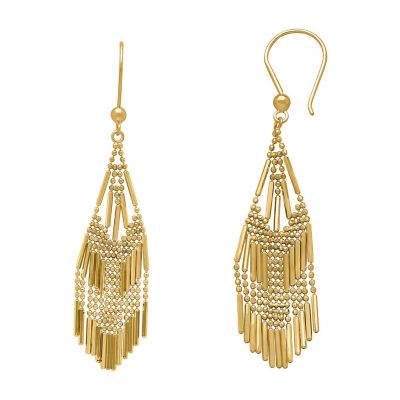 14K Yellow Gold Diamond-Cut Beaded Mesh Drop Earrings, Color: Gold ...