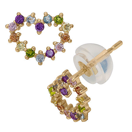 Click here for Multi Color Cubic Zirconia 14K Gold 7mm Heart Stud... prices