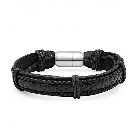 Click here for Steeltime Black Braided Leather Mens Stainless Ste... prices
