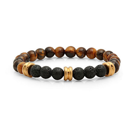 Click here for Steeltime Mens Tigers Eye & Black Lava Beaded Brac... prices