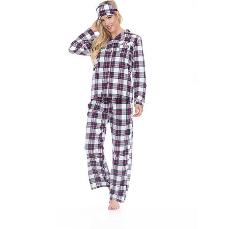 White Mark 3-Piece Cozy Pajama Set - Purple/White Plaid