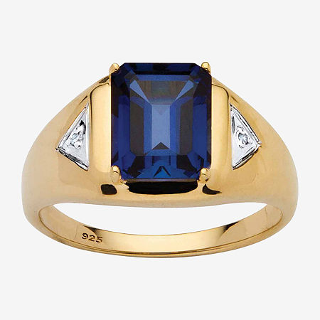 Click here for Mens Lab Created Blue Sapphire 18K Gold Over Silve... prices