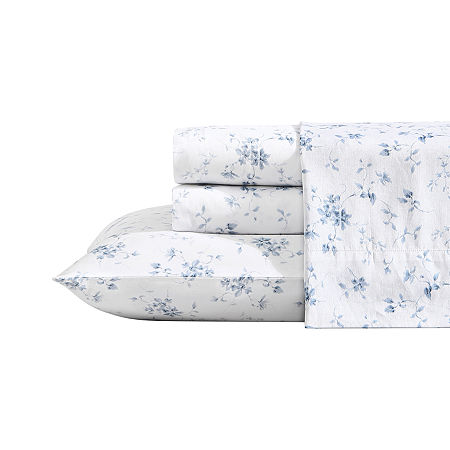 Closeout! Laura Ashley 300 Thread Count Cotton Sateen 4-Pc. Sheet Set  Queen - Blue Cashmere
