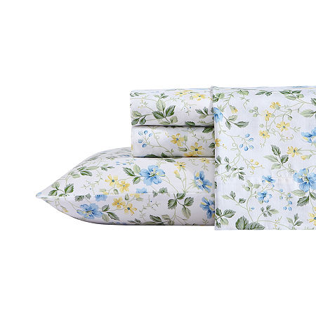 Closeout! Laura Ashley 300 Thread Count Cotton Sateen 4-Pc. Sheet Set  King - Meadow Floral