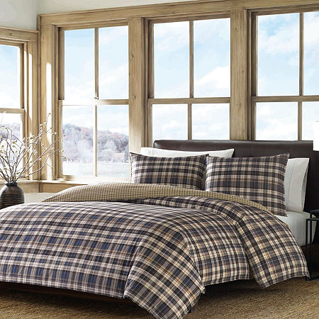 Eddie Bauer Port Gamble Cotton Reversible 3 Piece Duvet Cover Set  King - Dusted Indigo