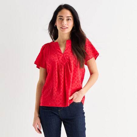 Click here for St. Johns Bay Womens V Neck Short Sleeve Blouse  P... prices