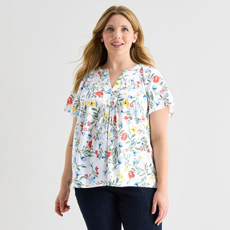 Click here for St. Johns Bay Womens Plus V Neck Short Sleeve Blou... prices