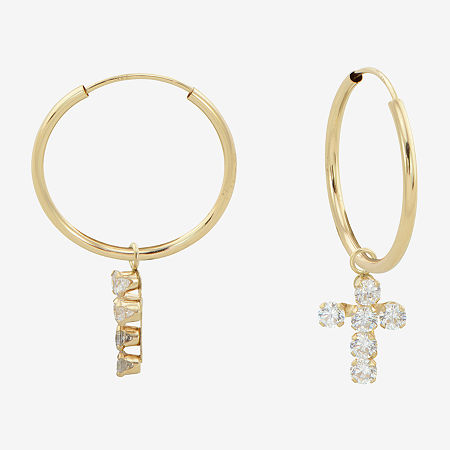 Click here for Womens Cubic Zirconia 14K Gold 18mm Cross Hoop Ear... prices