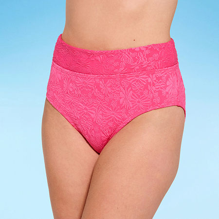 Decree Womens Lined Textured Juniors High Waist Bikini Swimsuit Bottom  Small  Pink