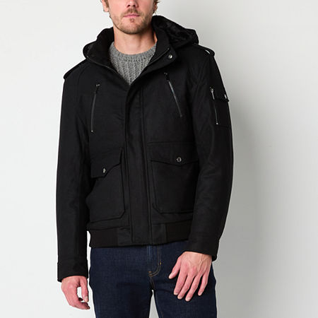 Click here for Vintage Leather Hooded Wool Bomber Jacket  Large... prices