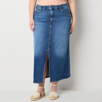 a.n.a Womens Plus High Rise Long Denim Skirt - JCPenney