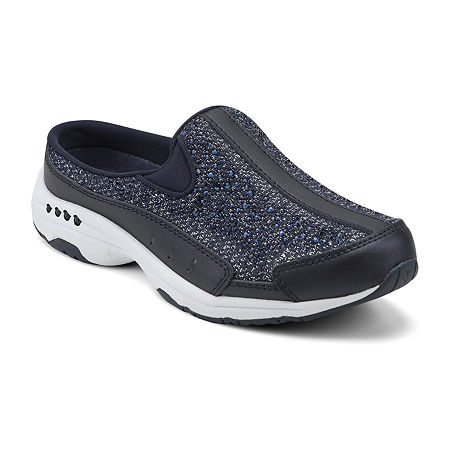 Easy Spirit Womens Traveltime Sparkle Slip-On Mule Walking Sneakers - Navy/Silver Leather