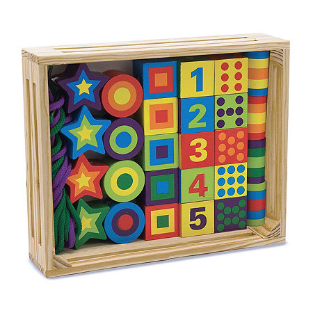 Melissa & Doug Deluxe Wooden Lacing Beads - Educational Activity With 27 Beads and 2 Laces - Multi
