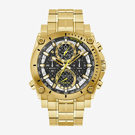 Bulova Mens Chronograph Precisionist Icon Gold-Tone Stainless Steel Bracelet Watch 47mm - Gold-tone