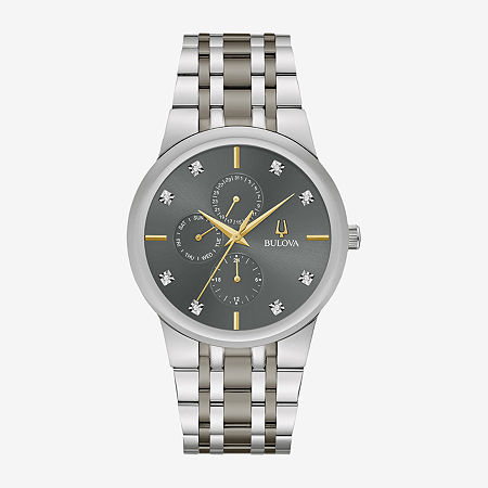 Bulova Mens Modern Diamond Accent Two-Tone Stainless Steel Bracelet Watch 40mm - Gray