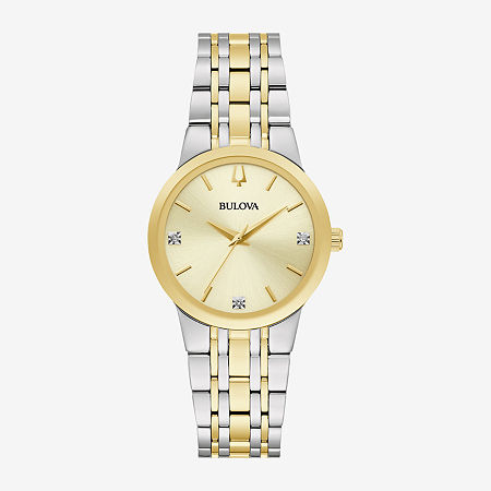 Bulova Womens Modern Diamond Accent Two-Tone Stainless Steel Bracelet Watch 30mm - Gold
