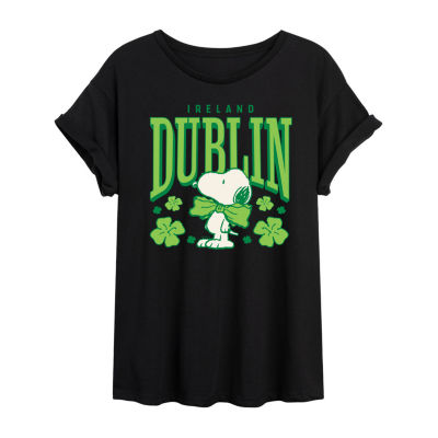 Womens Juniors Crew Neck Short Sleeve Regular Fit Peanuts Snoopy ...