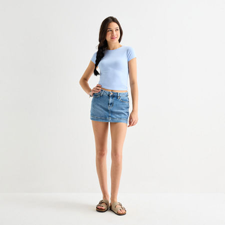 Click here for Arizona Womens Juniors Mid Rise Midi Denim Skirt... prices