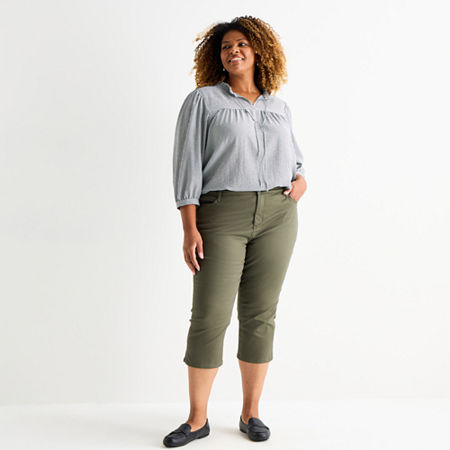Click here for St. Johns Bay Womens Plus Capri Jean  16w  Green prices