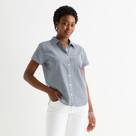 Click here for St. Johns Bay Womens Short Sleeve Regular Fit Butt... prices