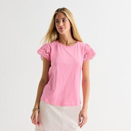 Click here for St. Johns Bay Womens Crew Neck Short Sleeve Blouse... prices