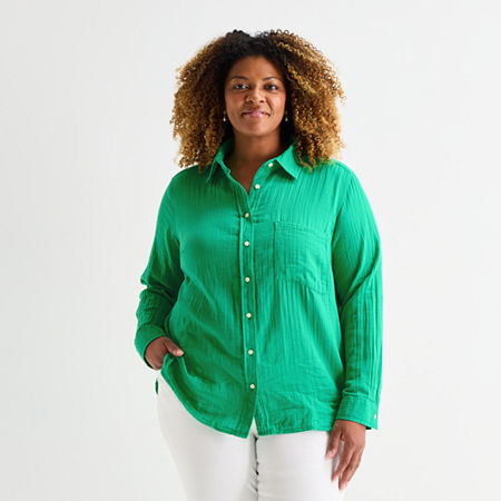 Click here for St. Johns Bay Womens Plus Long Sleeve Relaxed Fit... prices