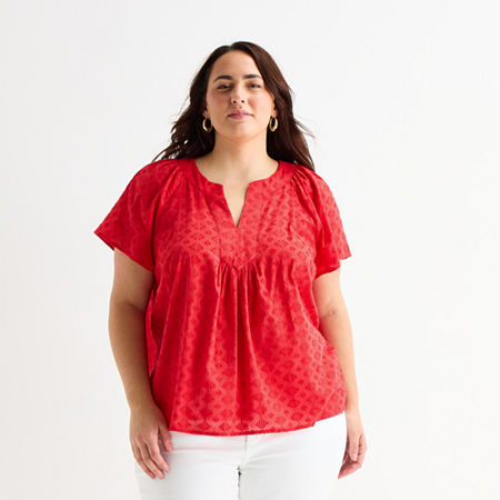 Click here for St. Johns Bay Womens Plus V Neck Short Sleeve Blou... prices