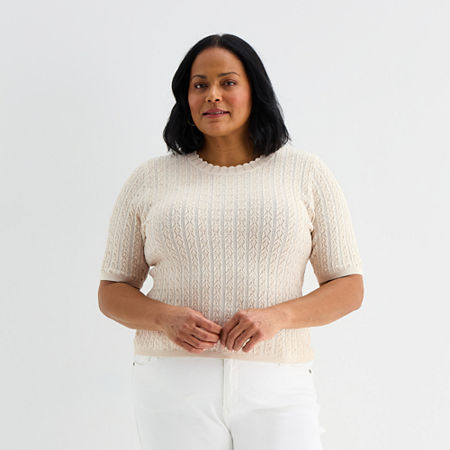 Click here for Liz Claiborne Plus Womens Scallop Neck Elbow Sleev... prices