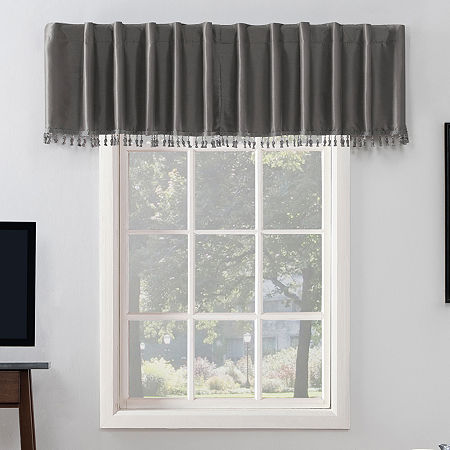 Evelina Faux Dupioni Silk Beaded Tassels Thermal Extreme 100 Blackout Back Tab Curtain Valance - Grey