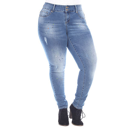 Click here for Plus Size White Mark Paint Effect Light Blue Denim... prices